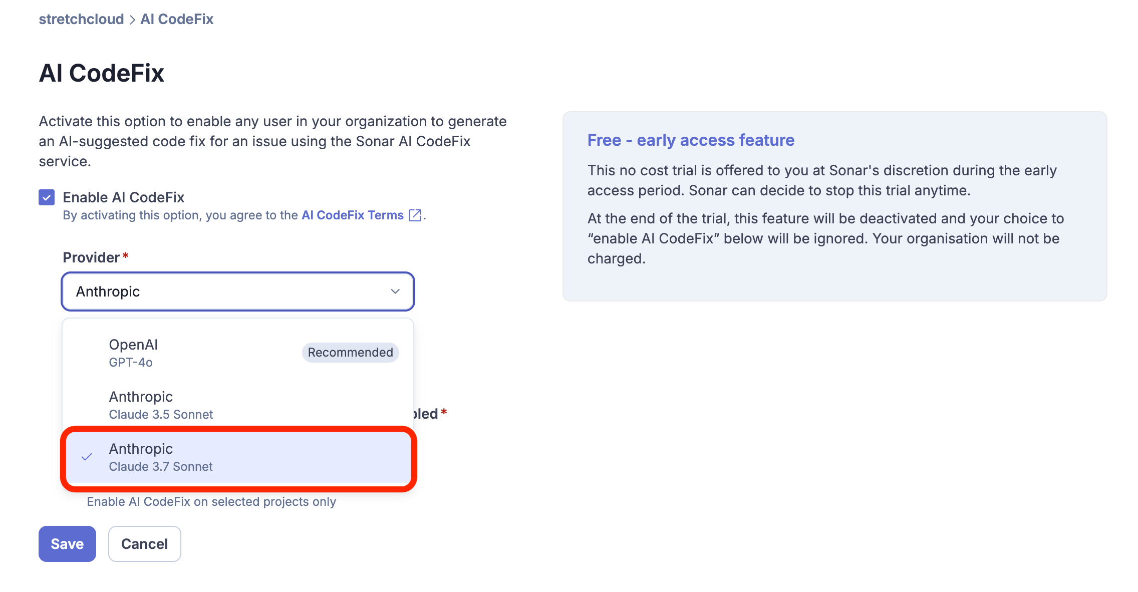 Enabling Anthropic Claude 3.7 Sonnet for AI CodeFix | Sonar